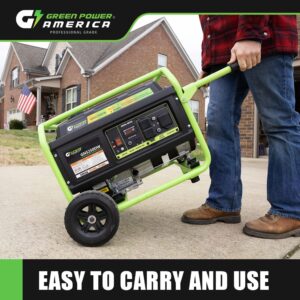 Green-Power America Portable Generator 5250 Watt Gasoline Powered, Manual Start, 12V-8.3A Charging Outlets, Home Back Up & RV Ready GN5250dw