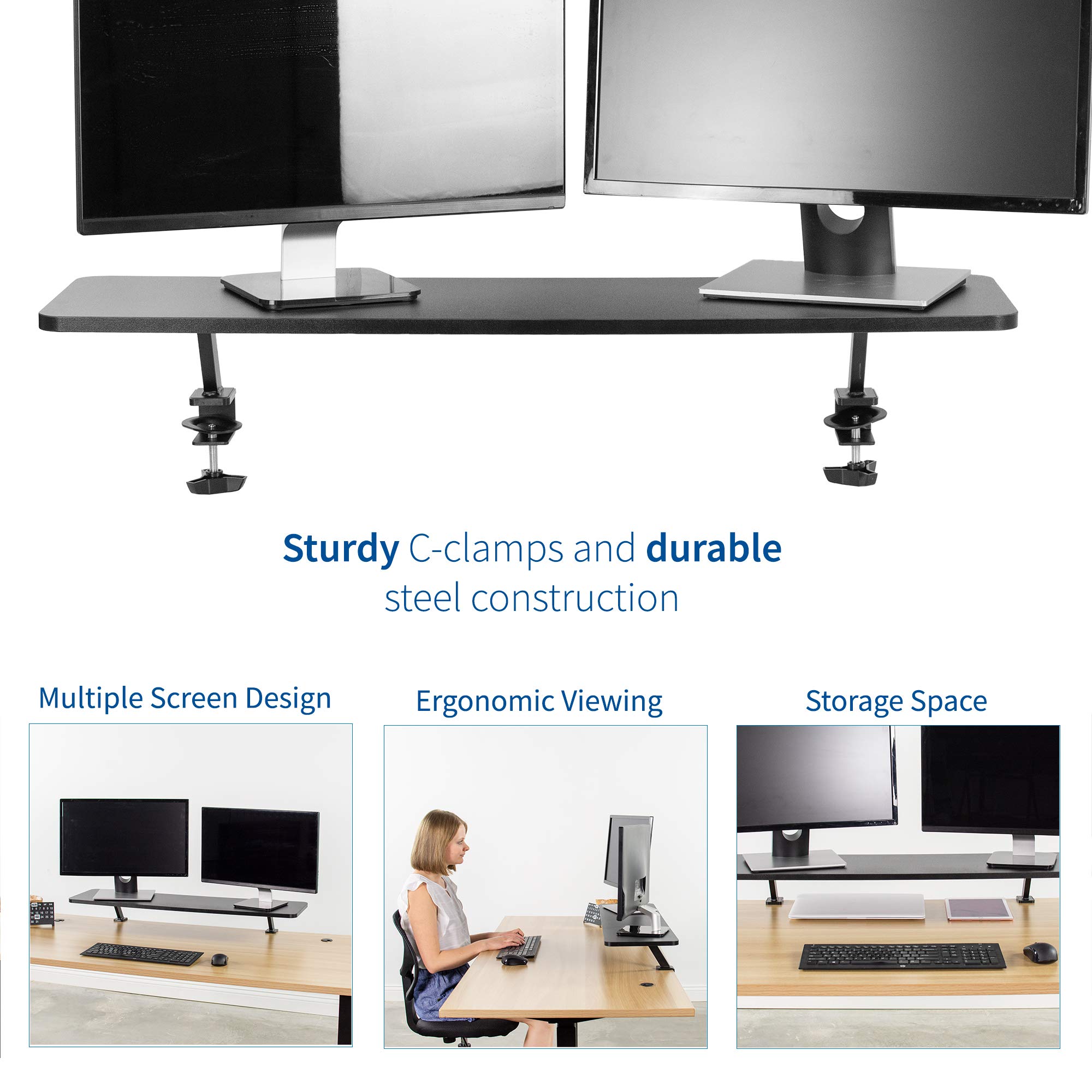 VIVO Black Clamp-on Large 40 inch Ergonomic Desk Shelf, Dual Computer Monitor and Laptop Riser Stand - Desk Organizer for 2 Screens STAND-SHELF40B