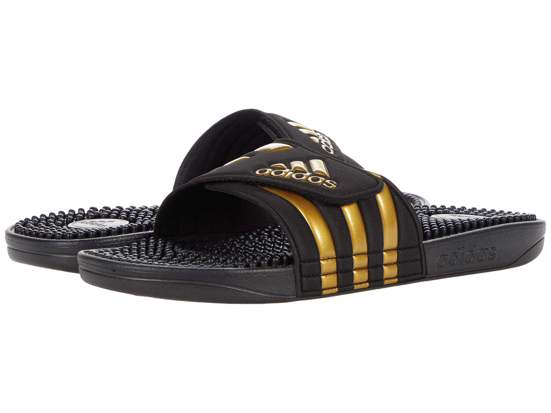 adidas Unisex Adissage Slides Sandal, Black/Gold Metallic/Black, 11 US Men