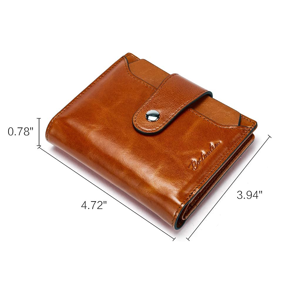 BOSTANTEN Women Leather Wallet RFID Blocking Small Bifold Zipper Pocket Wallet Card Case Purses with ID Window Brown