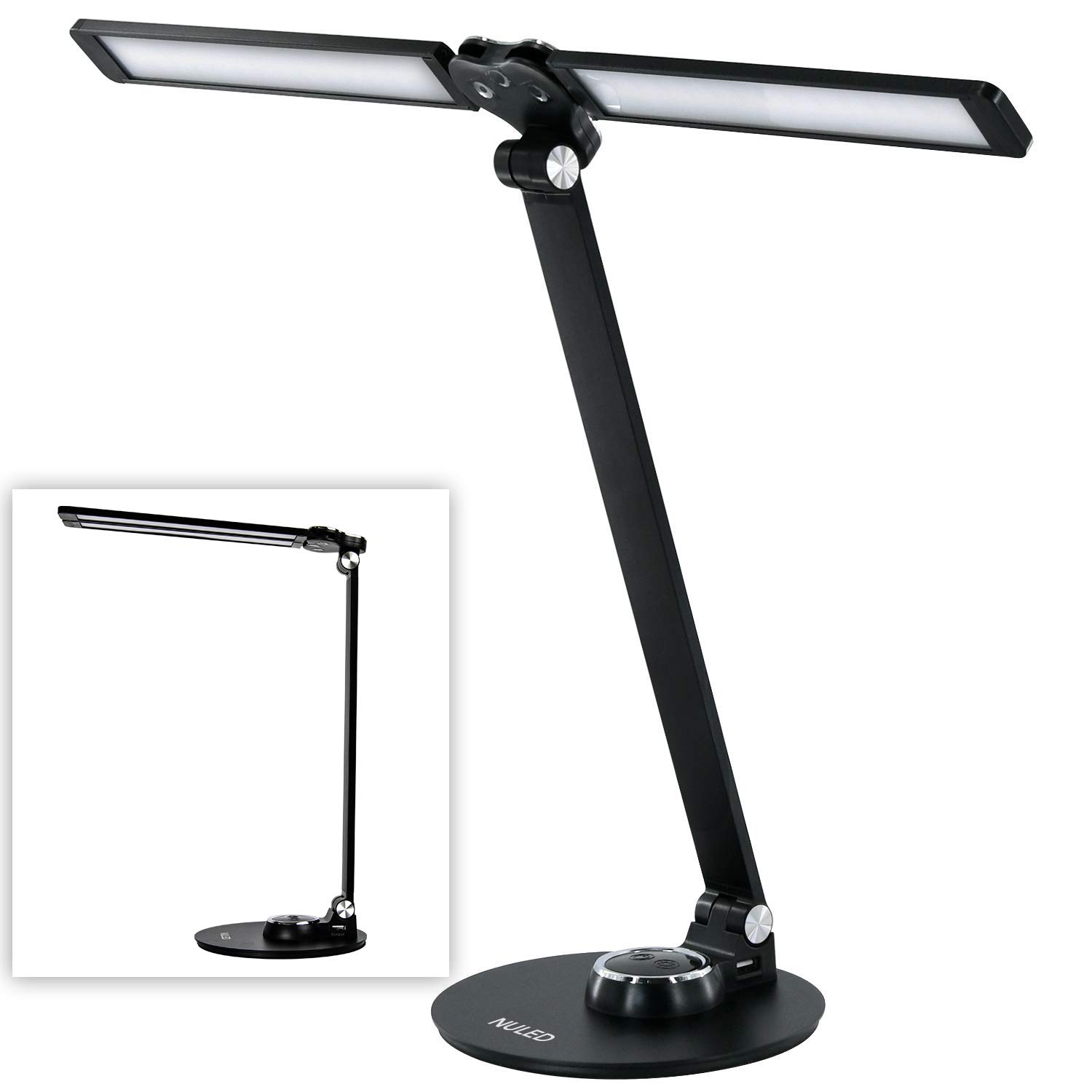 NUNET LED Desk Lamps for Home Office,Piano Lamp for Upright Piano,Rotatable Aluminum Desk Lamps with USB Charging Port,Eye-Caring Reading Light/3 Lighting Modes/Brightness Adjustable Lamp,Black