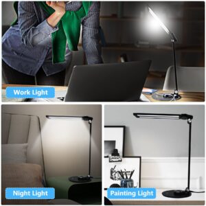 NUNET LED Desk Lamps for Home Office,Piano Lamp for Upright Piano,Rotatable Aluminum Desk Lamps with USB Charging Port,Eye-Caring Reading Light/3 Lighting Modes/Brightness Adjustable Lamp,Black