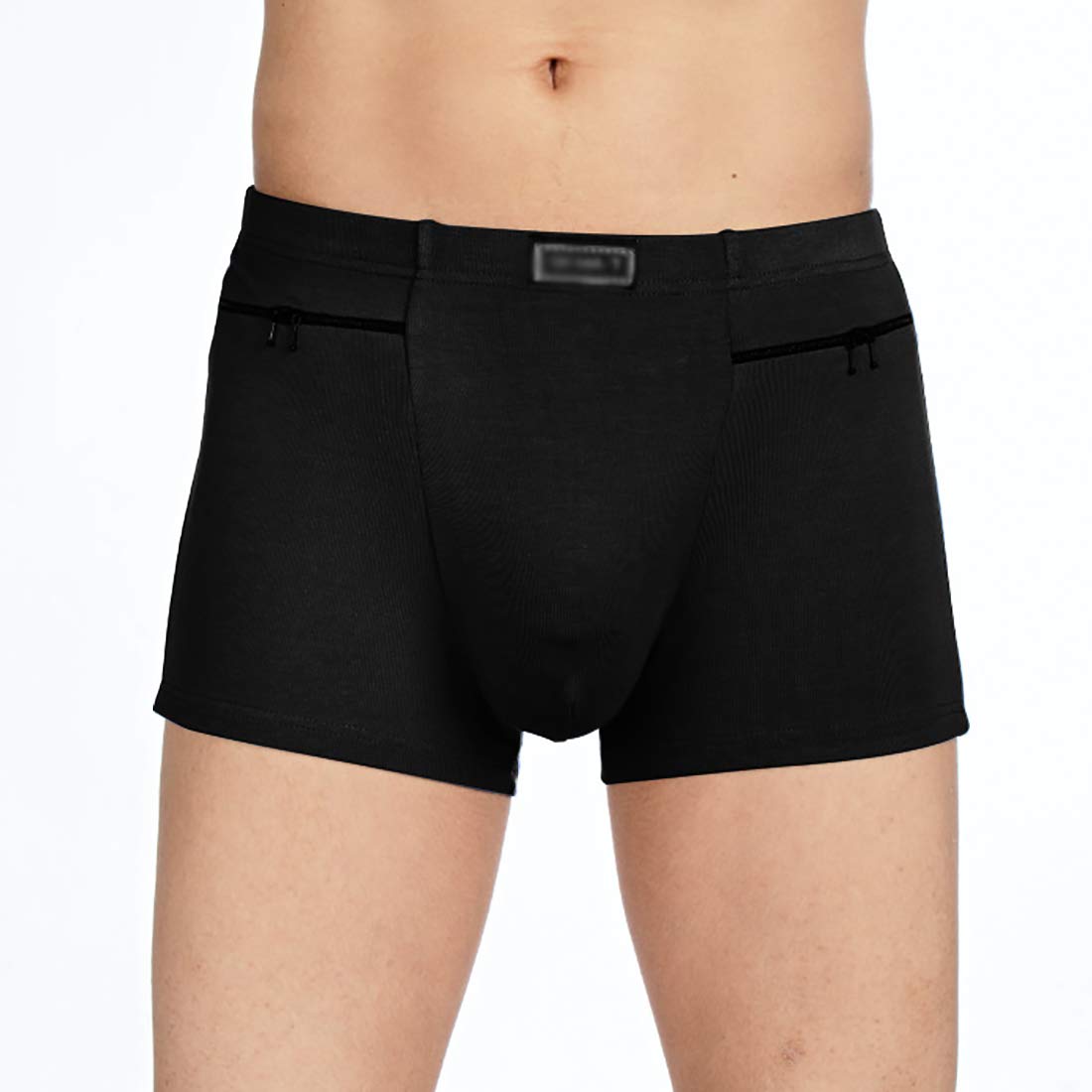 H&R Pocket Underwear for Men with Secret Hidden Pocket, Travel Stash Boxer Brief, Lager Size 2 Packs (Black)