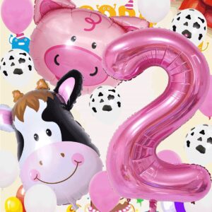 InBy 18pcs Farm Animal Balloon for 2nd Birthday Party Decorations Pig Cow Head Second Farm Animal Theme Balloon Garland Arch 40" Number 2 Foil Balloon 12" Latex Balloon Baby Girl Shower Party Supplies