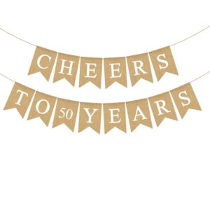 jute burlap cheers to 50 years banner 50th birthday party 50th wedding anniversary bunting garland decoration