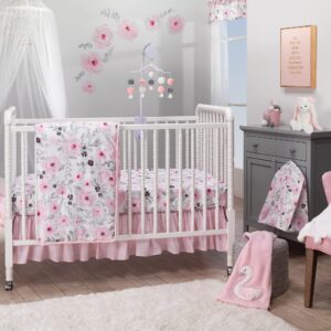 bedtime originals blossom pink watercolor floral 3-piece baby crib bedding set