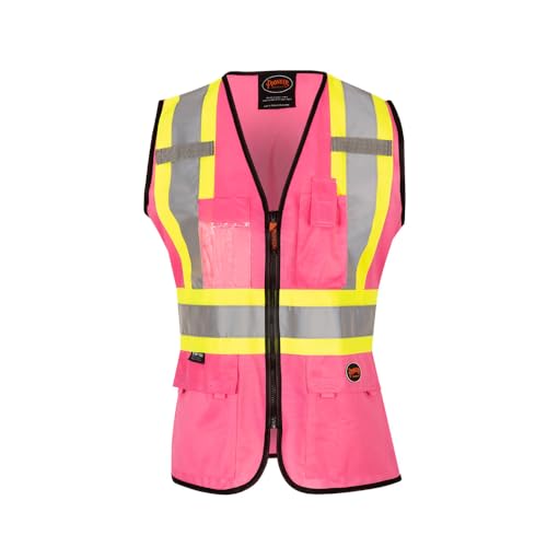 Pioneer Safety Vest for Women with Pockets - Hi-Vis Reflective Tape - for Construction - Pink