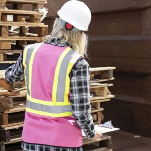 Pioneer Safety Vest for Women with Pockets - Hi-Vis Reflective Tape - for Construction - Pink