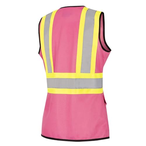 Pioneer Safety Vest for Women with Pockets - Hi-Vis Reflective Tape - for Construction - Pink