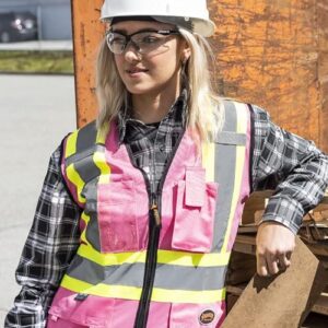 Pioneer Safety Vest for Women with Pockets - Hi-Vis Reflective Tape - for Construction - Pink