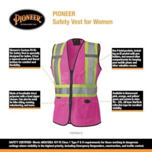 Pioneer Safety Vest for Women with Pockets - Hi-Vis Reflective Tape - for Construction - Pink