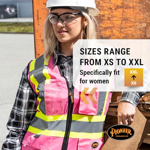 Pioneer Safety Vest for Women with Pockets - Hi-Vis Reflective Tape - for Construction - Pink