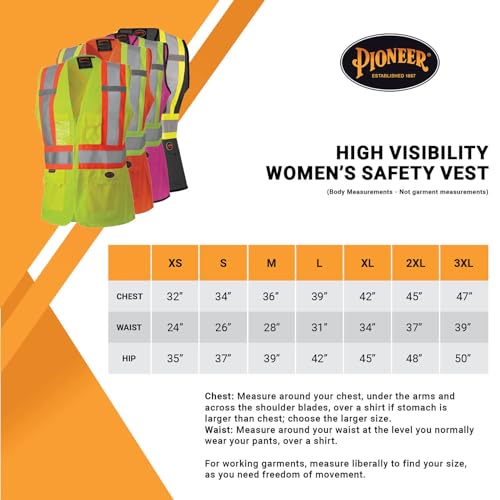 Pioneer Safety Vest for Women with Pockets - Hi-Vis Reflective Tape - for Construction - Pink