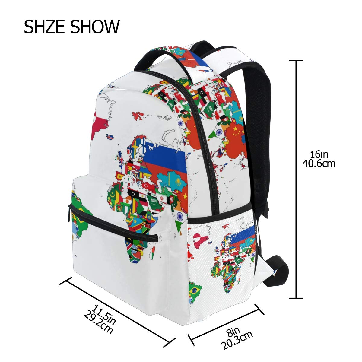 senya School Backpack National Flag World Map Teens Girls Boys Schoolbag Travel Bag