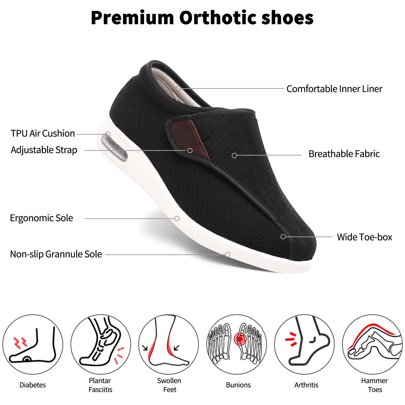 Women's Comfy Diabetic Shoes with Arch Support for Edema Swollen Feet Breathable Mesh Sneakers Lightweight Adjustable Strap Plantar Fasciitis Slippers