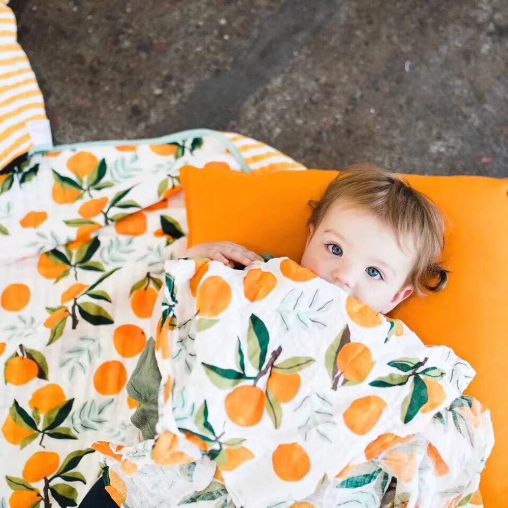 Baby Muslin Swaddle Blankets Soft Neutral Cotton Blend Receiving Blanket Bathing Towel Boy Girl Unisex Toddler Infant Newborn 47 X 47 Inches (Orange)