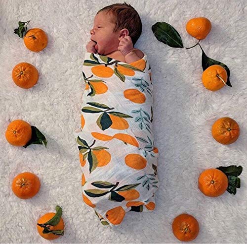 Baby Muslin Swaddle Blankets Soft Neutral Cotton Blend Receiving Blanket Bathing Towel Boy Girl Unisex Toddler Infant Newborn 47 X 47 Inches (Orange)