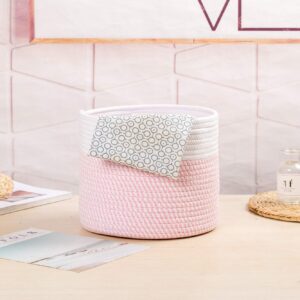 YUKIMOCOO S Size Pink Cotton Rope Basket with Lid Mini Woven Basket Cute Toy Storage Basket Towel Storage Little Organizer Pink Basket for Living Room Nursery Storage Basket Pink Basket for Girl