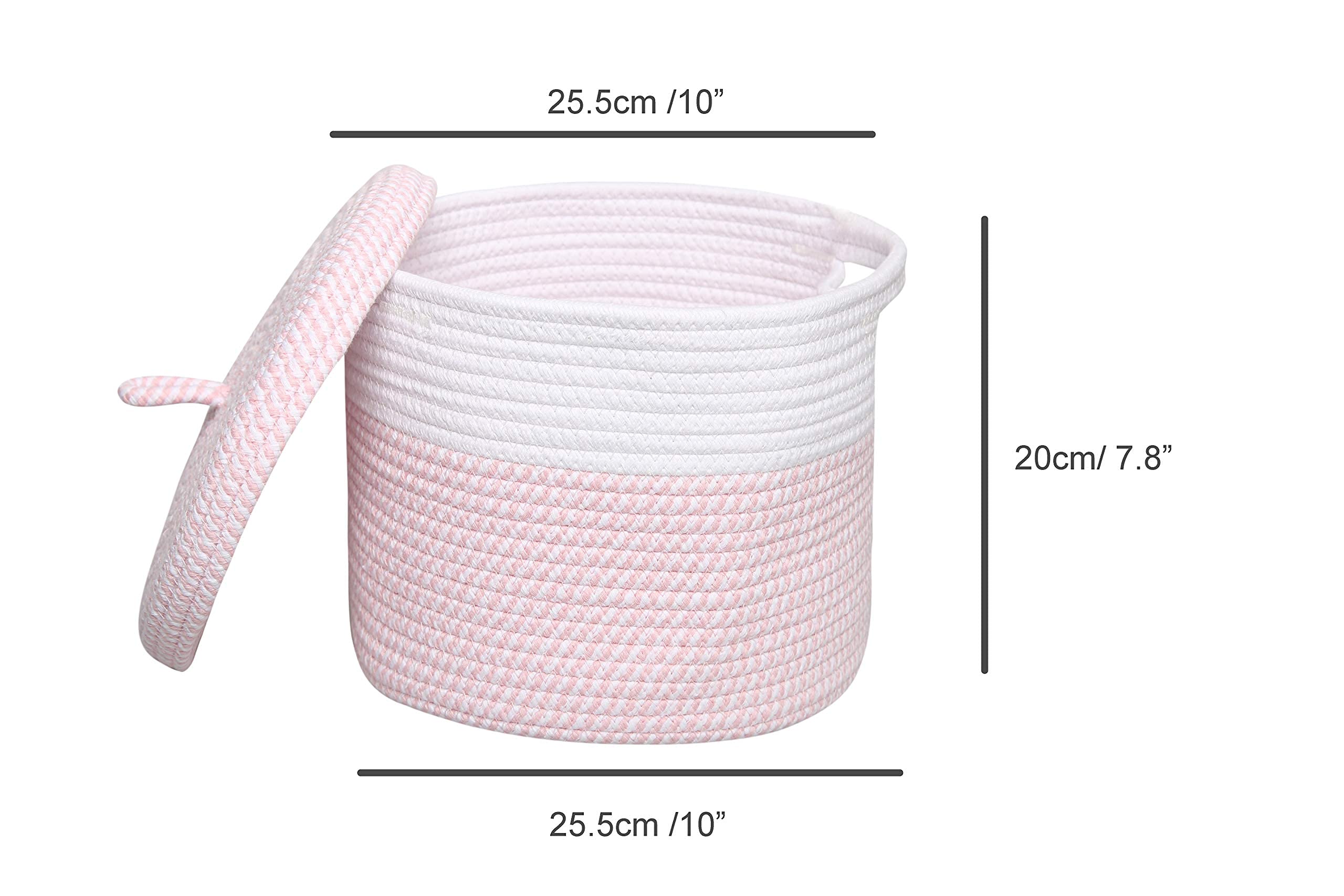 YUKIMOCOO S Size Pink Cotton Rope Basket with Lid Mini Woven Basket Cute Toy Storage Basket Towel Storage Little Organizer Pink Basket for Living Room Nursery Storage Basket Pink Basket for Girl