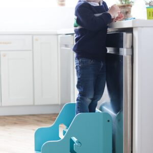 Little Partners Toddler Step Up Stool | 2 Step Adjustable Height for Kitchen, Bathroom or Nursery (Turquoise)