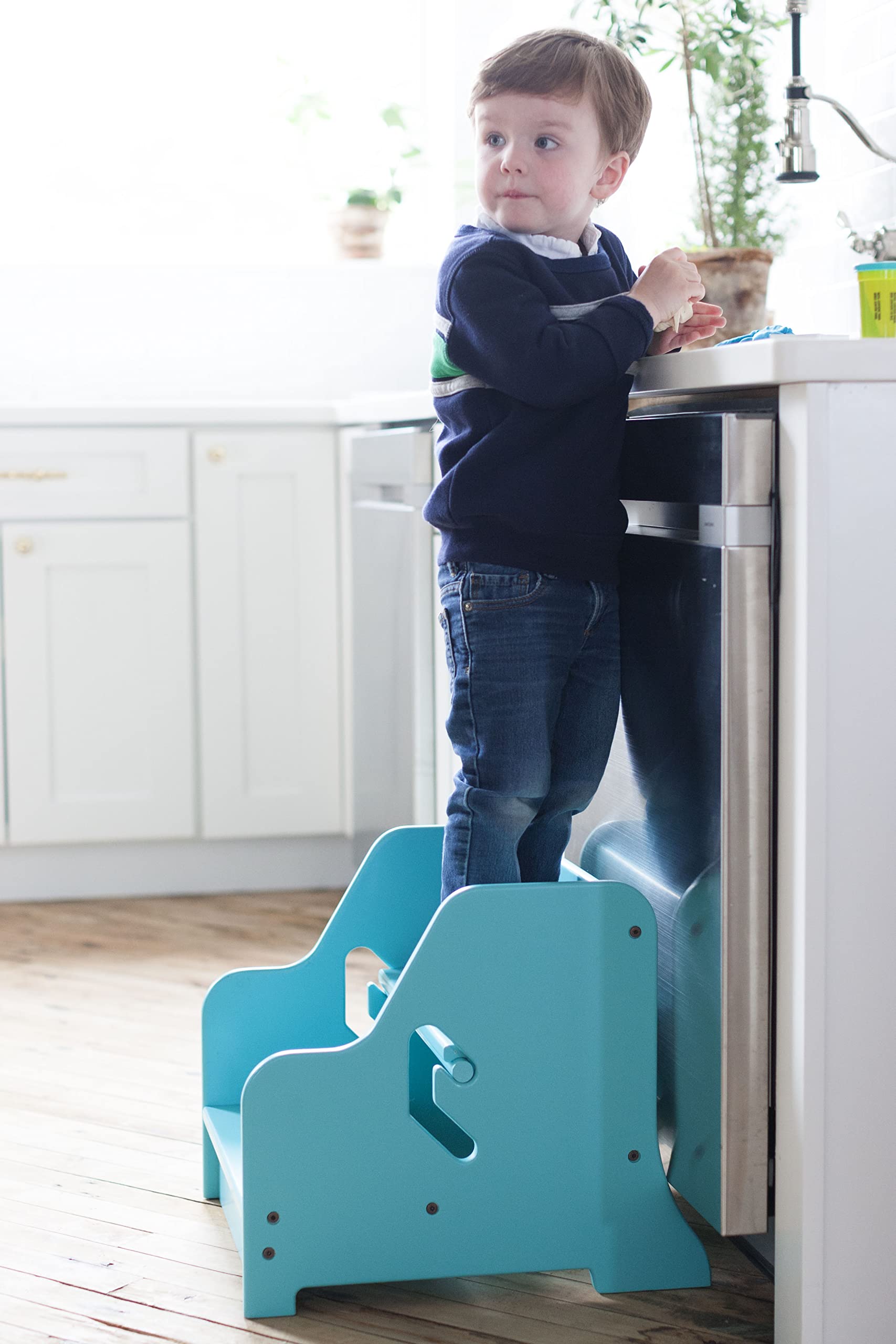 Little Partners Toddler Step Up Stool | 2 Step Adjustable Height for Kitchen, Bathroom or Nursery (Turquoise)