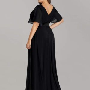 Ever-Pretty Women's Long V-Neck Ruffle Short Sleeves Plus Size Bridesmaid Dresses Black US22