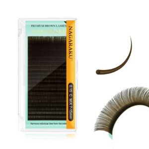 nagaraku natural brown color eyelash extensions 0.15mm c curl 7-15mm mix tray individual lashes classic faux mink volume 20 rows soft eyelash supplies