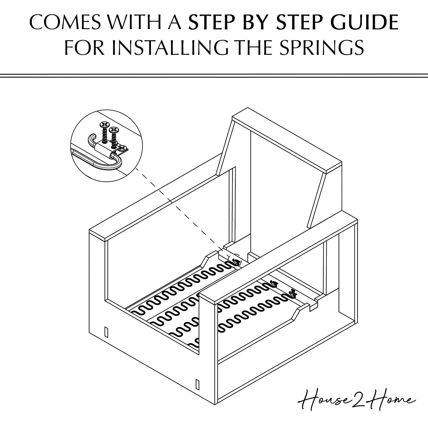 House2Home 27" Couch Spring Repair Kit to Fix Sofa Support for Sagging Cushions - Includes 2pk of Springs, Upholstery Spring Clips, Seat Spring Stay Wire, Screws, and Installation Instructions