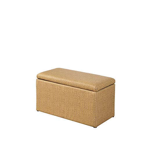 ORE International Inc. HB4796 18" Yellow Gold Plaid Leatherette Marble Pattern Storage Ottoman Hidden Tray + 1 SEAT