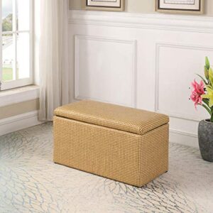 ORE International Inc. HB4796 18" Yellow Gold Plaid Leatherette Marble Pattern Storage Ottoman Hidden Tray + 1 SEAT