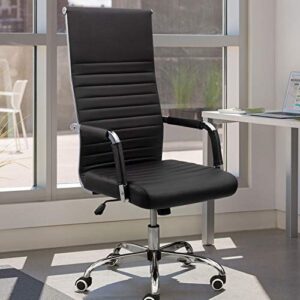 Tuoze Office Chair High Back Leather Desk Chair Modern Executive Ribbed Chairs Height Adjustable Conference Task Chair with Arms (Black)