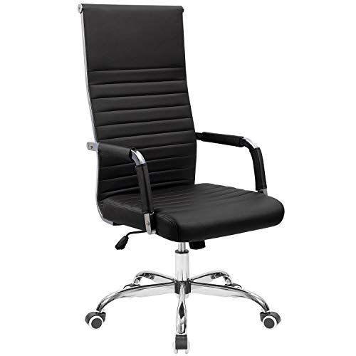 Tuoze Office Chair High Back Leather Desk Chair Modern Executive Ribbed Chairs Height Adjustable Conference Task Chair with Arms (Black)