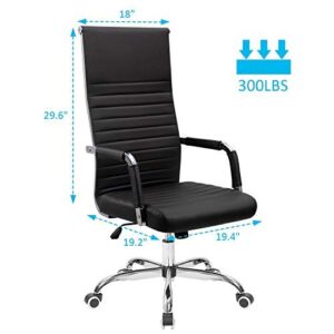 Tuoze Office Chair High Back Leather Desk Chair Modern Executive Ribbed Chairs Height Adjustable Conference Task Chair with Arms (Black)