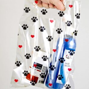 Pet Themed Clear Scatter Print Bags 9" x 12" Paw Prints & Hearts - Black & Red (MSP1008) 100ct bags per box