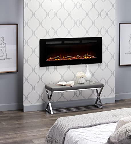 Dimplex Sierra 48" Wall-Mounted/Tabletop/Built-in Electric Linear Fireplace (Model: SIL48), 4777 BTU, 120 Volt, 1400 Watt, Black