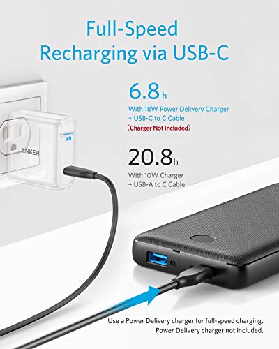 Anker USB C Power Bank, PowerCore Essential 20000 PD (18W) Power Bank, High Cell Capacity 20000mAh Portable Charger Battery Pack for iPhone 12/Mini/Pro/Max Pro/11/X, Samsung (PD Charger Not Included)