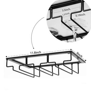 FOMANSH Wine Glass Rack - Under Cabinet Stemware Wine Glass Holder Glasses Storage Hanger Metal Organizer for Bar Kitchen Black