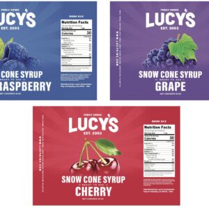 Lucy's Family Owned Shaved Ice Snow Cone Syrups - Cherry, Blue Raspberry, Grape - 32oz Syrup Bottles (Pack of 3) (Classic Pack)