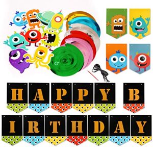 Konsait Monster Bash Birthday Party Decorations, Monster Hanging Swirl Decoration and Happy Birthday Banner for Boys Girls Kids Birthday Party Supplies