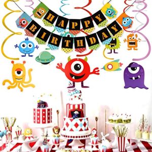 Konsait Monster Bash Birthday Party Decorations, Monster Hanging Swirl Decoration and Happy Birthday Banner for Boys Girls Kids Birthday Party Supplies