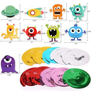 Konsait Monster Bash Birthday Party Decorations, Monster Hanging Swirl Decoration and Happy Birthday Banner for Boys Girls Kids Birthday Party Supplies