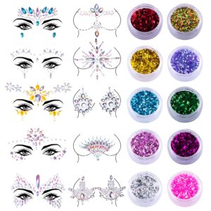 siquk 10 sets face jewels body gems stickers mermaid face body jewels crystal stickers with 10 boxes chunky face glitter for festival rave party