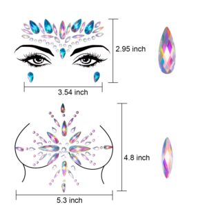 SIQUK 10 Sets Face Jewels Body Gems Stickers Mermaid Face Body Jewels Crystal Stickers with 10 Boxes Chunky Face Glitter for Festival Rave Party