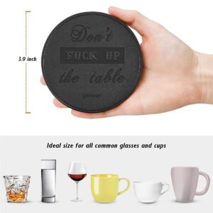 Funny Coasters, Thipoten 6 Pcs Leather Coasters with Holder, Perfect Housewarming Hostess Gifts, Protect Furniture from Water Marks Scratch and Damage(6Pcs, Black)