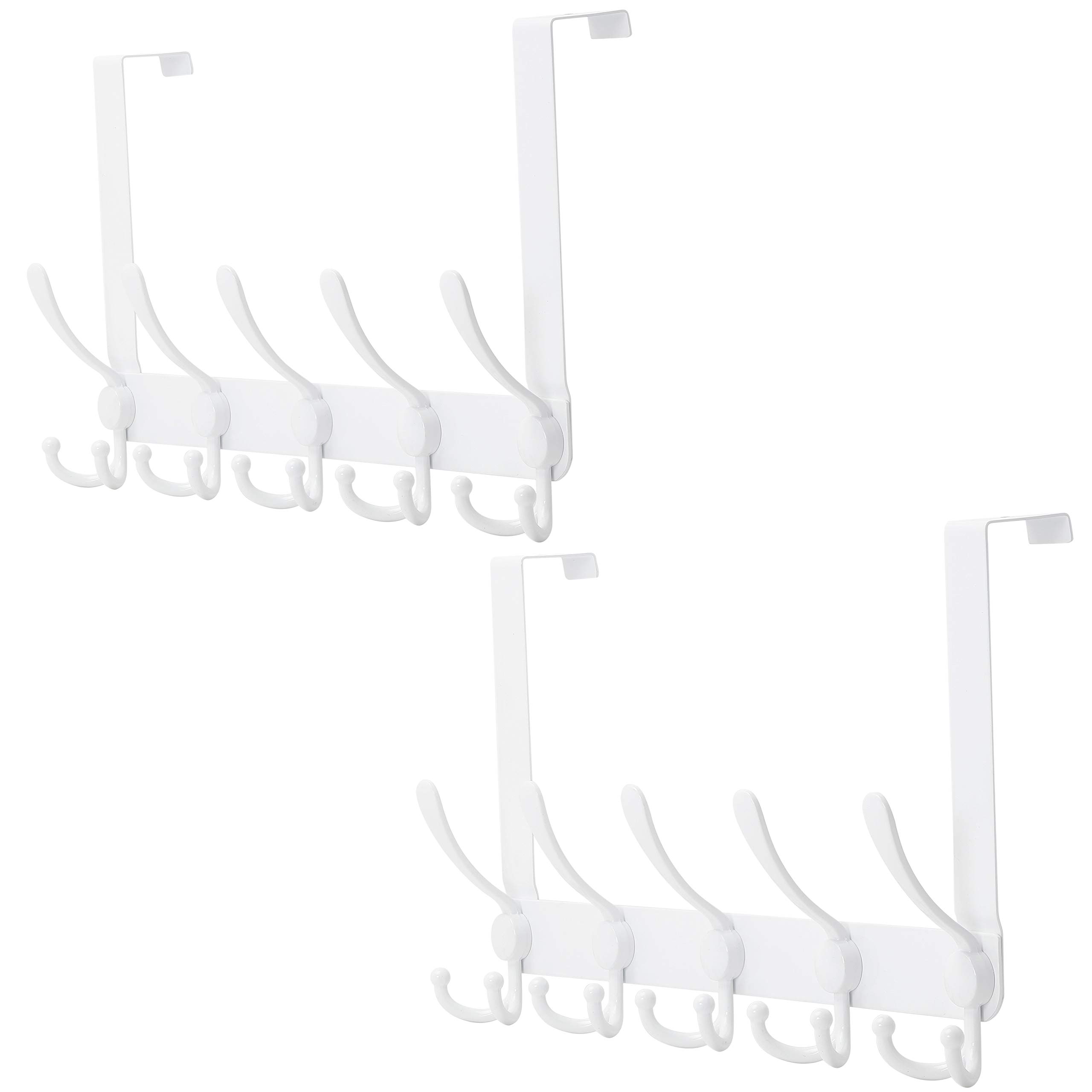 Dseap Over The Door Hook Hanger - 5 Tri Hooks, Heavy Duty Over The Door Towel Rack Coat Rack for Clothes Hat Towel, White, 2 Packs