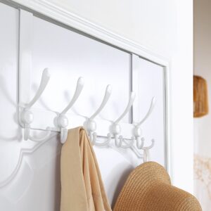 Dseap Over The Door Hook Hanger - 5 Tri Hooks, Heavy Duty Over The Door Towel Rack Coat Rack for Clothes Hat Towel, White, 2 Packs