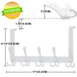 Dseap Over The Door Hook Hanger - 5 Tri Hooks, Heavy Duty Over The Door Towel Rack Coat Rack for Clothes Hat Towel, White, 2 Packs