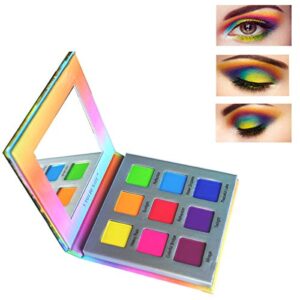 highly pigmented eyeshadow palette,ymh beaute 9 color bright eye makeup palette colorful matte eye shadow palettes long lasting waterproof cruelty-free, rainbow