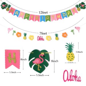 Hawaiian Party Decoration |Luau Party Supplies| Hawaiian Tropical Banner, Flamingo Garland for Pool Party Supplies,Tropical Party Decoration(set of 2),Birthday Banner for Beach Moana Party decorations