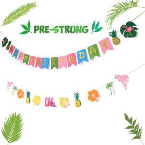 Hawaiian Party Decoration |Luau Party Supplies| Hawaiian Tropical Banner, Flamingo Garland for Pool Party Supplies,Tropical Party Decoration(set of 2),Birthday Banner for Beach Moana Party decorations